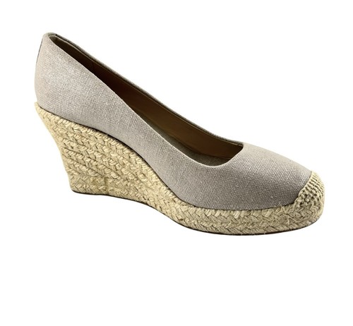 J. Crew Seville Canvas Espadrille Wedges Size 7 Womens Metallic Silvery ...