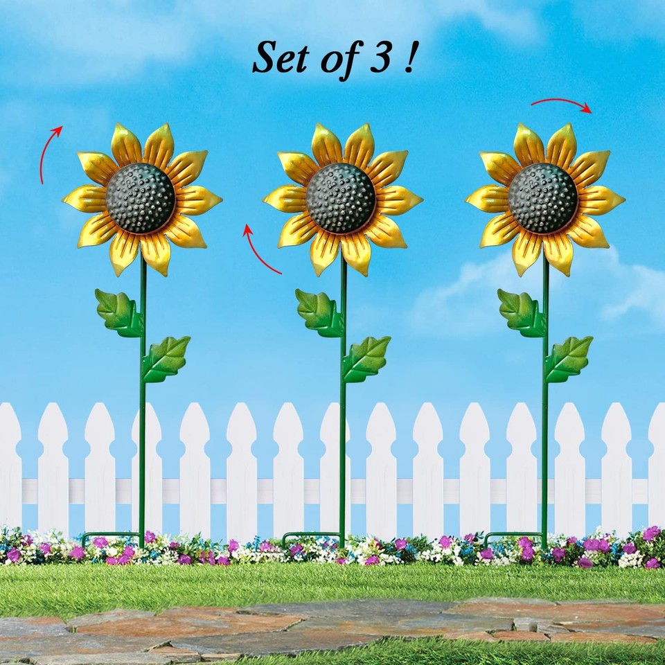 Metal Sunflower Flower Garden Stakes, Wind Catcher Spinner Garden ...
