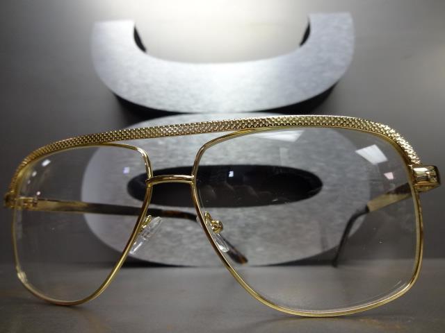 Men's CLASSIC VINTAGE RETRO Style Clear Lens EYE GLASSES Square Gold ...
