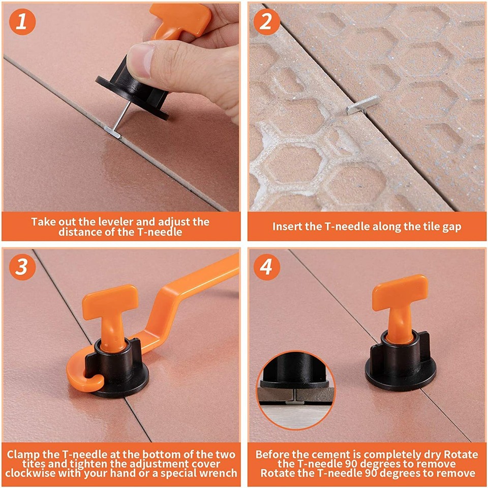200 X Tile Leveling System 1/8" Reusable Tile Leveler Spacers Clips + 4 ...