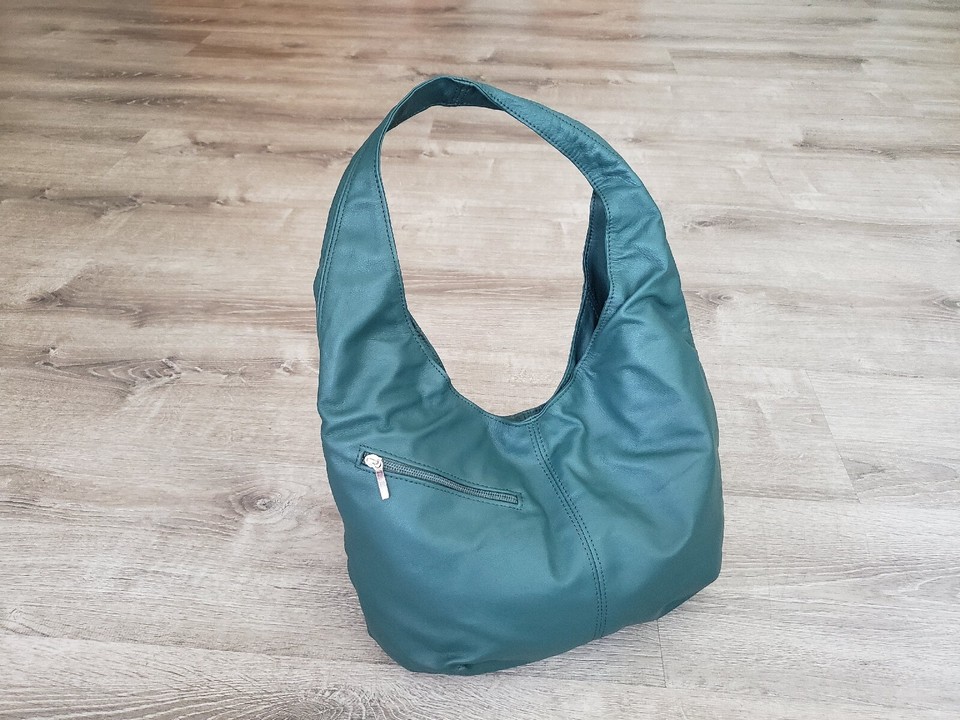 Green leather hobo bag slouchy purse unique handmade handbags Alicia | eBay