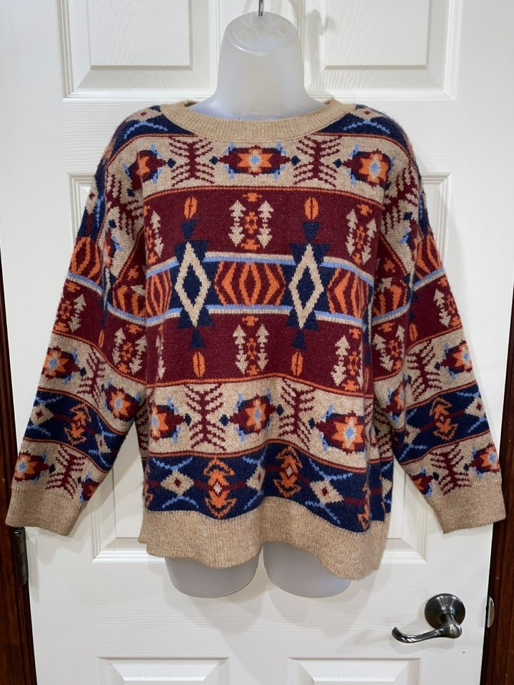 Panhandle Western Aztec Southwest Knit Sweater Women’s Large Oversized ...