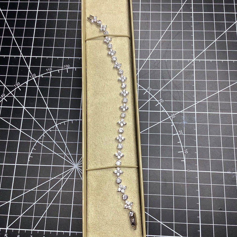 jtv silver ? diamond ? bracelet flower design tennis style great shine ...