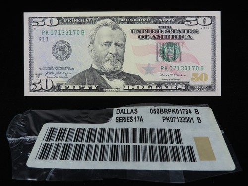 2017 A $50 Fifty Dollars FRN US Banknote PK 07133170 B RADAR Note K11 ...