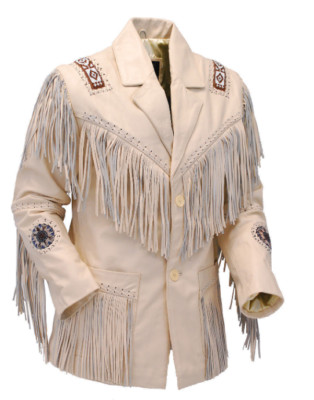 Men Western Cowboy Fringe Jacket Beaded Native American Real Leather ...