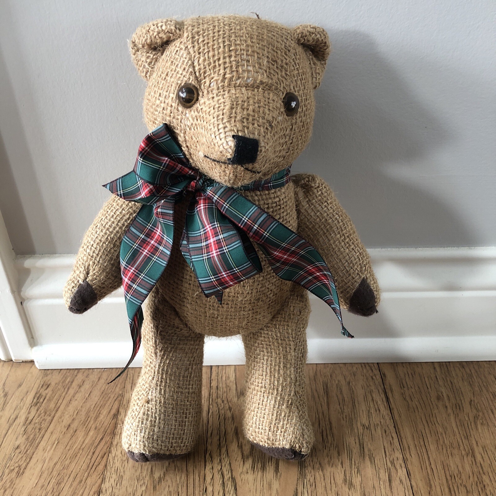 Vintage Burlap Teddy Bear 12” Jointed Arms & Legs Hard Plush Stuffed ...