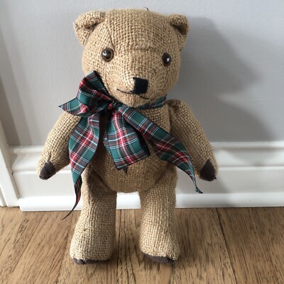 Vintage Burlap Teddy Bear 12” Jointed Arms & Legs Hard Plush Stuffed ...
