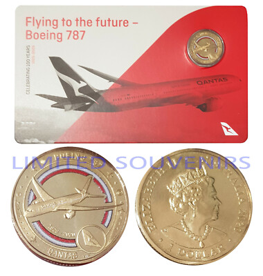 2020 $1 Qantas Centenary Coloured Coin Boeing 787 Flying to Future NEW ...