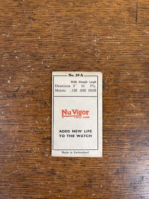 Nu Vigor Watch Spring No. 39A Dennison 3 11 7 1/2 Metric .120 .010 19. ...