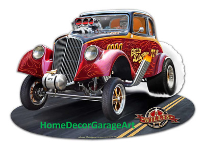 1933 Willys Gold Digger Hot Rod Cutout Metal Sign, Vintage Style Garage ...