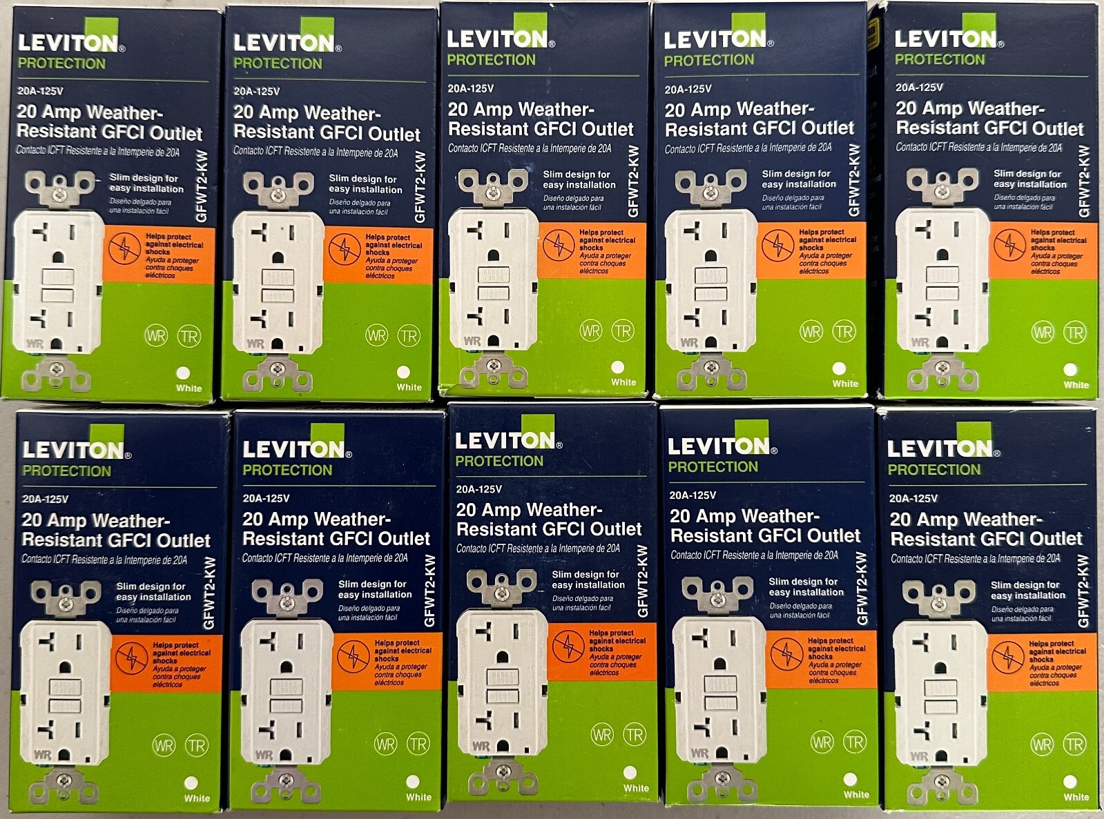 10 PCS LEVITON GFWT2-KW 20A GFCI TR/WR WEATHER TAMPER RESISTANT ...
