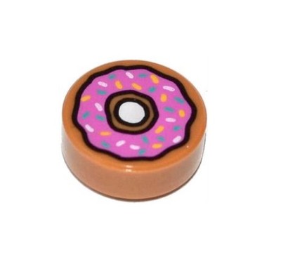 LEGO DOUGHNUT ~ Minifigure Minifig Food 1x1 Donut Tan Tile w/ Pink ...
