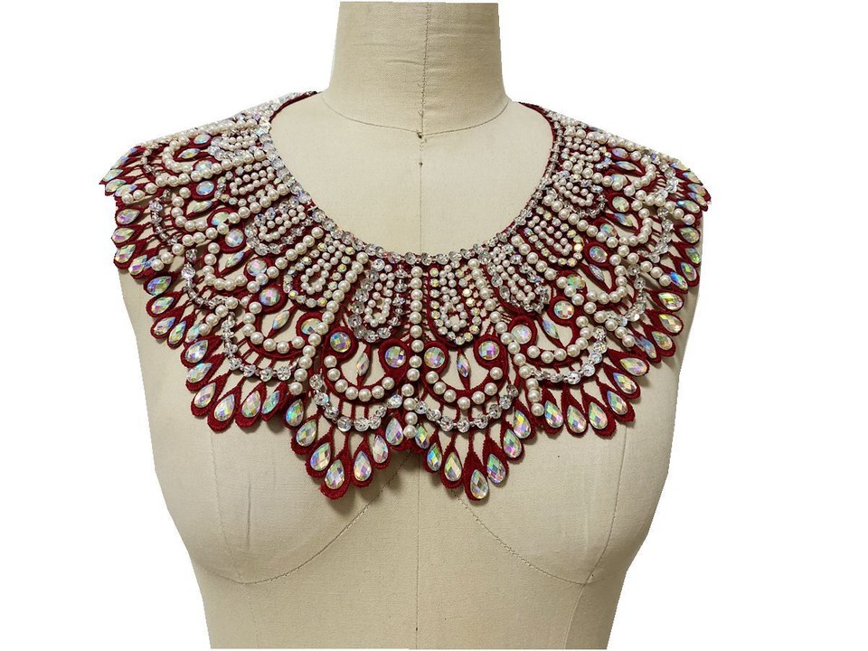 Rhinestone Beaded Neck Trim Patch Neckline Collar Sewing Applique ...
