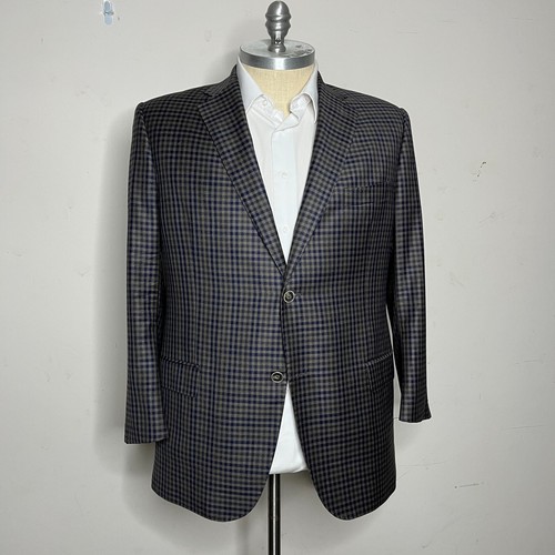 J Hilburn Quality Custom Blazer Mens Wool Brown Check Size 46S | eBay