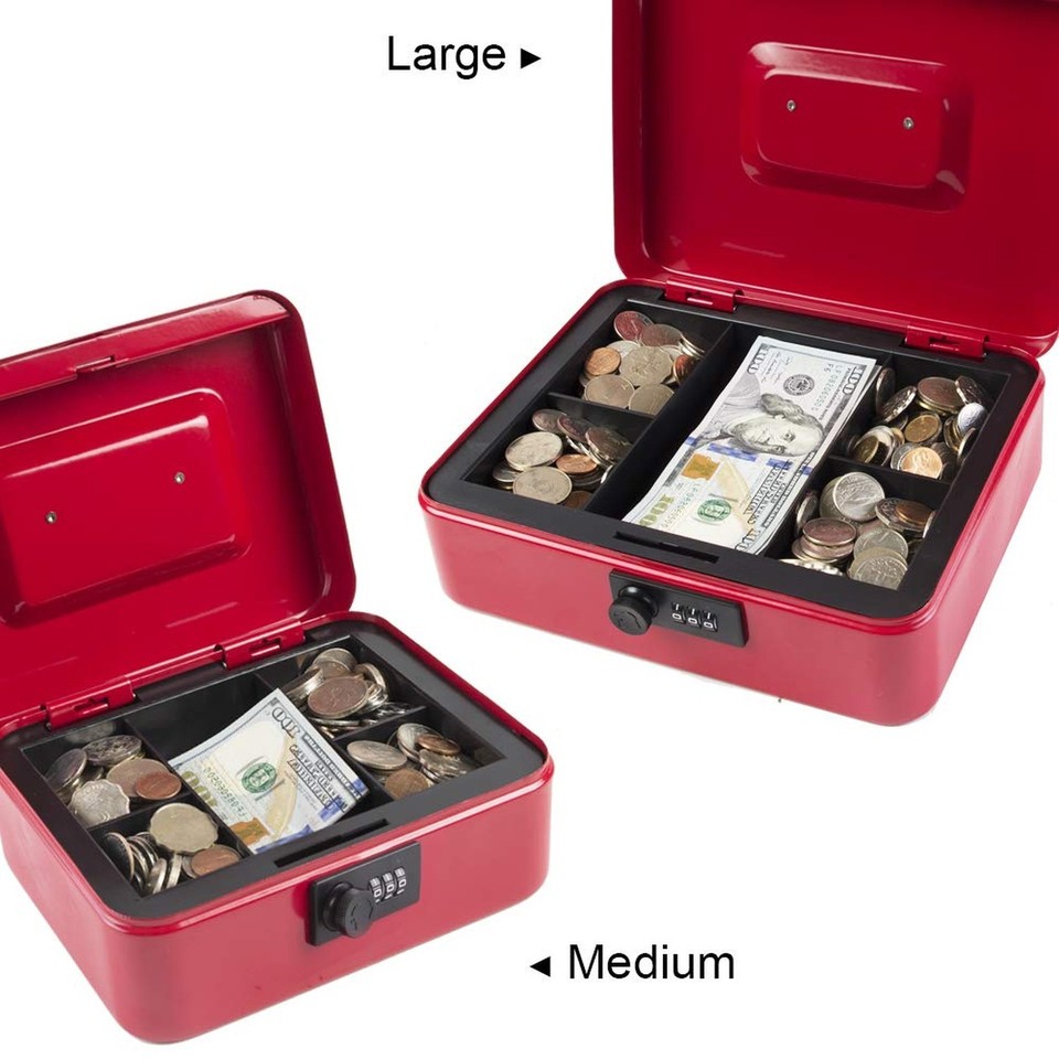 KYODOLED Medium Cash Box with Combination Lock Safe Metal Money Box ...