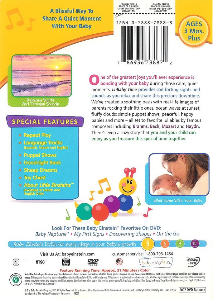 Baby Einstein ~ Lullaby Time - Soothing Sounds For Baby ~ DVD ~ FREE ...