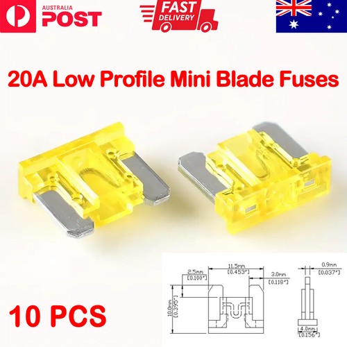 10 Pcs 20A Low Profile Mini Blade Fuses - Yellow Car Truck Auto Fuses ...