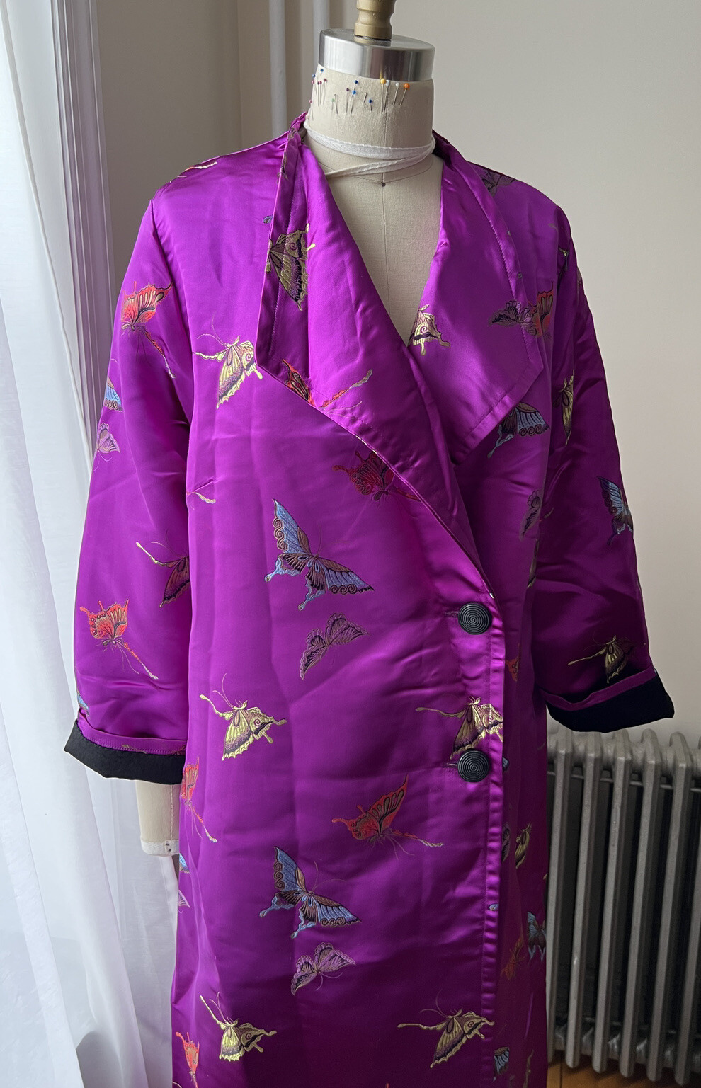 Satin purple Overcoat with butterflies, with belt, With Lining | eBay