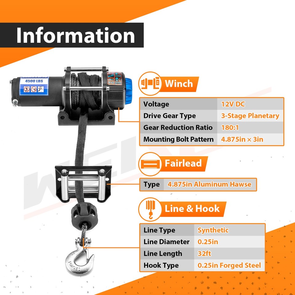 WEISEN 4500lb Electric Winch Mount Combo Kit For Polaris Ranger 400 500 ...