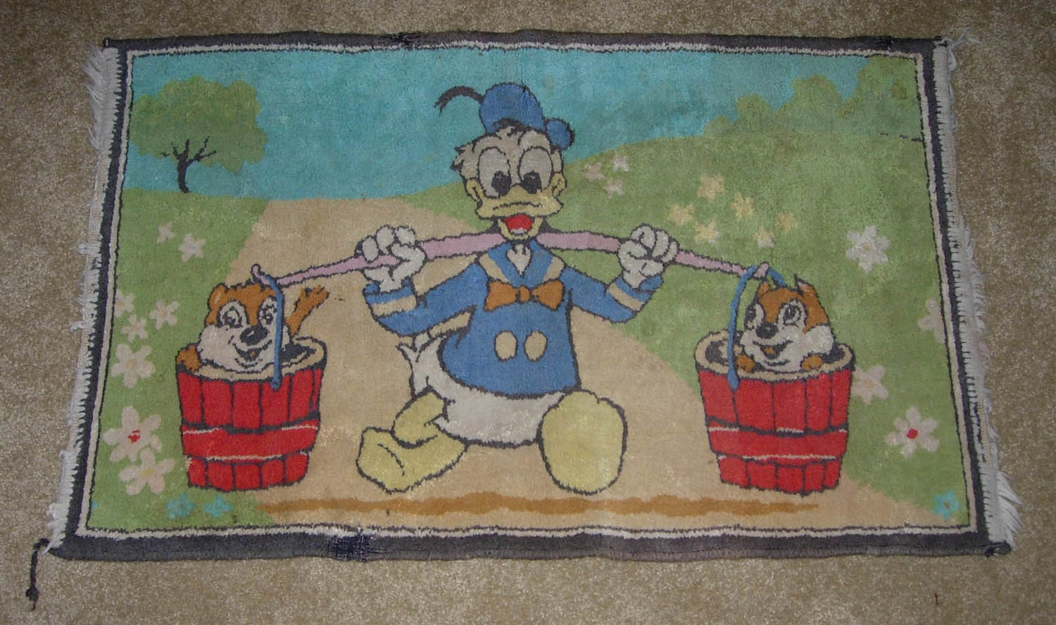 VINTAGE DONALD DUCK AREA RUG DISNEY C. 1950'S CHIP N DALE | eBay