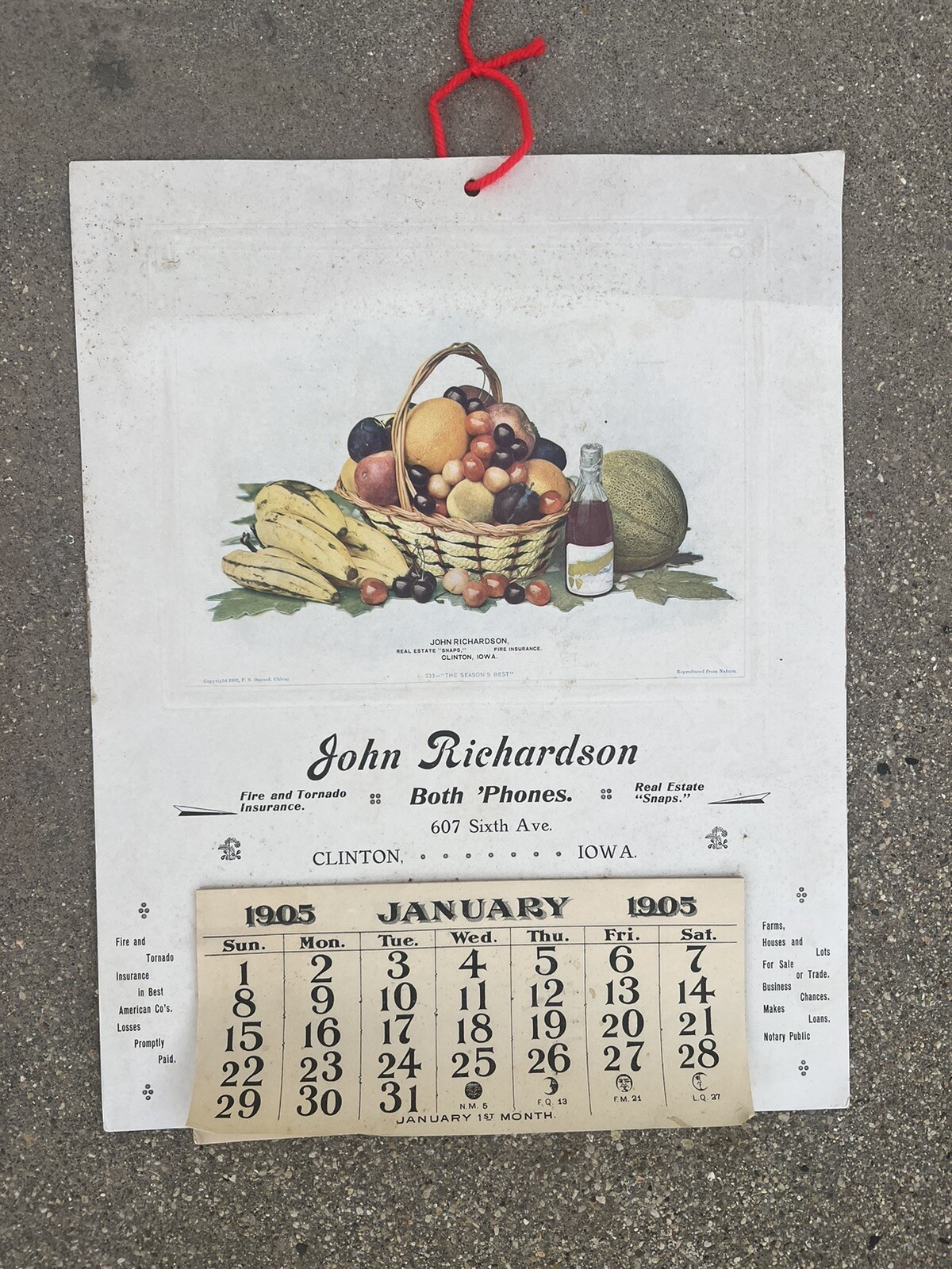 CLINTON, IOWA rare 1905 full Advertising Calendar John Richardson Fire ...