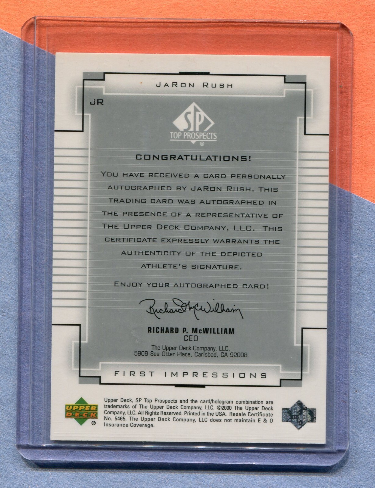 JARON RUSH UCLA BRUINS 2000 UD SP TP AUTOGRAPHED CARD #JR | eBay