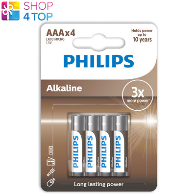 4 PHILIPS ALKALINE AAA BATTERIES MICRO LR03 1.5V 4BL 3X MORE POWER EXP ...