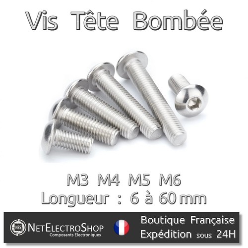 Vis Tête Bombée BHC,Inox A2, 6 pans Hexagonale, M3 M4 M5 M6, 6 à 60mm ...