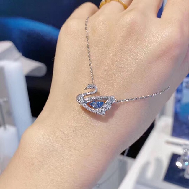 Swarovski Crystal 125th Anniversary Dancing Swan Necklace Blue Rhodium ...