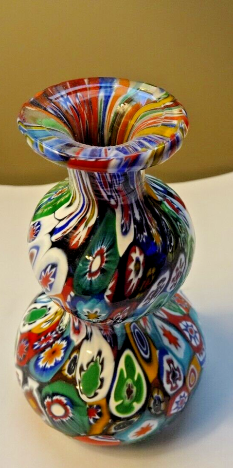 Murano Art Glass Close Packed Millefiori Murrini Gourd Vase Colorful | eBay