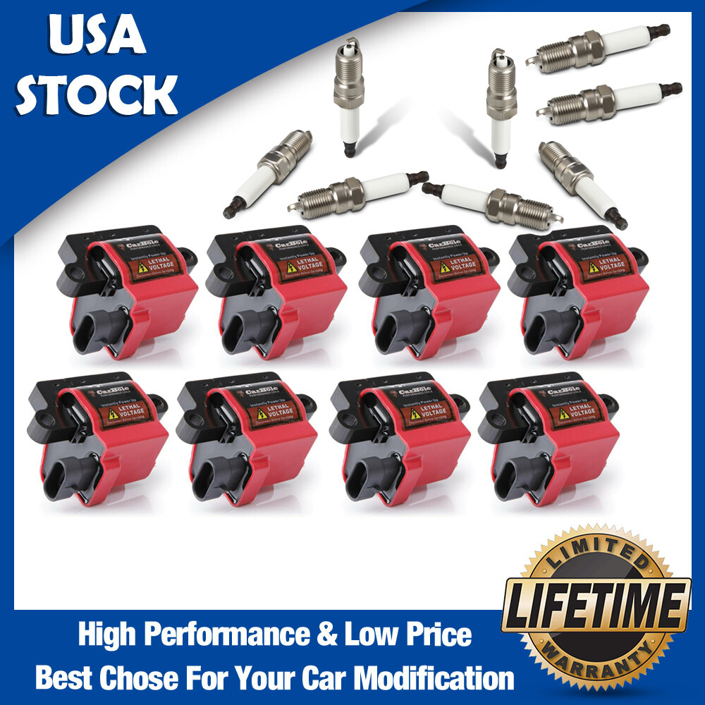 8 Spark Plugs & 8 Red Square Ignition Coils For Chevy for LS2 LS4 LS7 ...