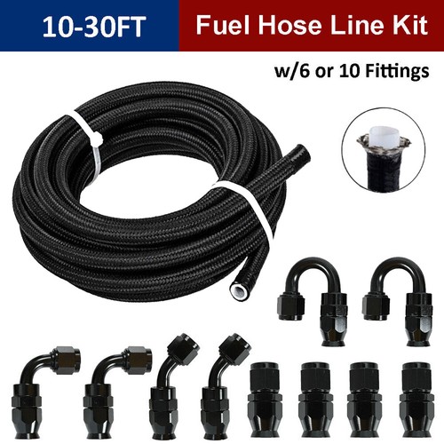 6AN-8AN-10AN Black Nylon E85 PTFE Fuel Line 10-30FT w/6 or 10 Fittings ...