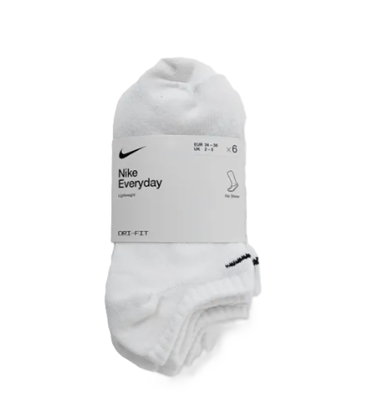 Nike Everyday Cushioned No-Show Training Socks (6 Pack) White SX7675 ...
