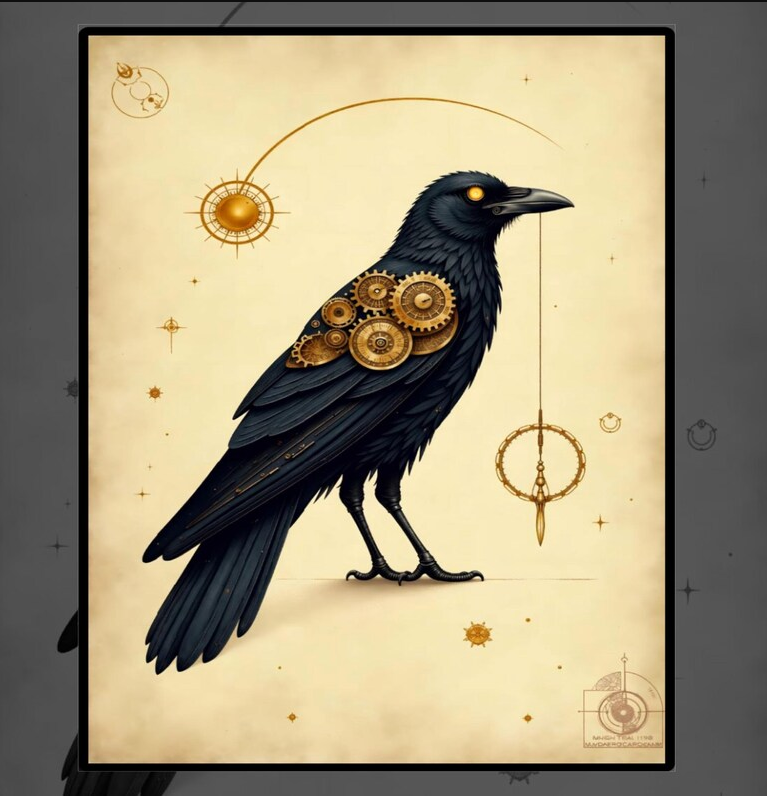 Steampunk Raven Wall Art, Brass Gear Crow Print, Vintage Mechanical ...