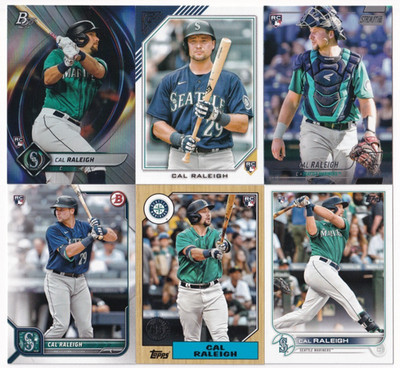 (6) DIFFERENT Cal Raleigh 2022 TOPPS SERIES 1 + HERITAGE + TSC ++ RC ...