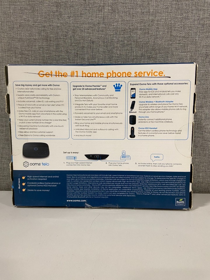 Ooma Telo Free Smart Home Phone Service Black New SEALED BOX | eBay