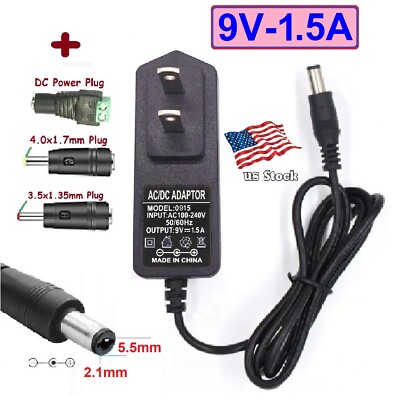 9V 1.5A AC/DC Adapter Power Supply Charger with 5.5x2.1mm + 3 DC Power ...