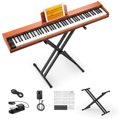 Donner DEP-1S Digital Piano 88 Wighted Key Wood Finish + Stand 128 Tone ...