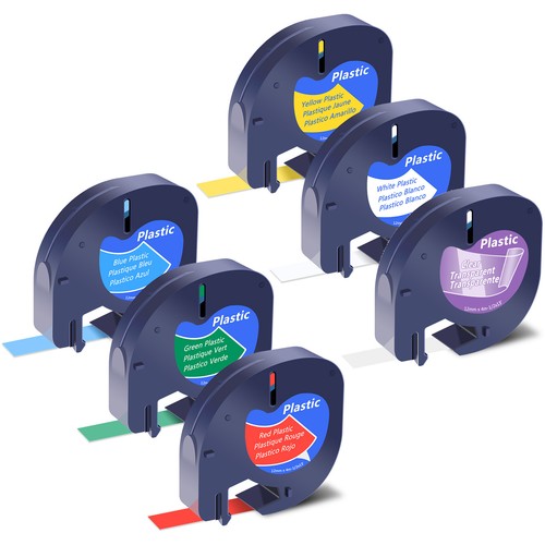 6PK Plastic Refills Tape for DYMO LetraTag Label Maker Clear White Blue ...