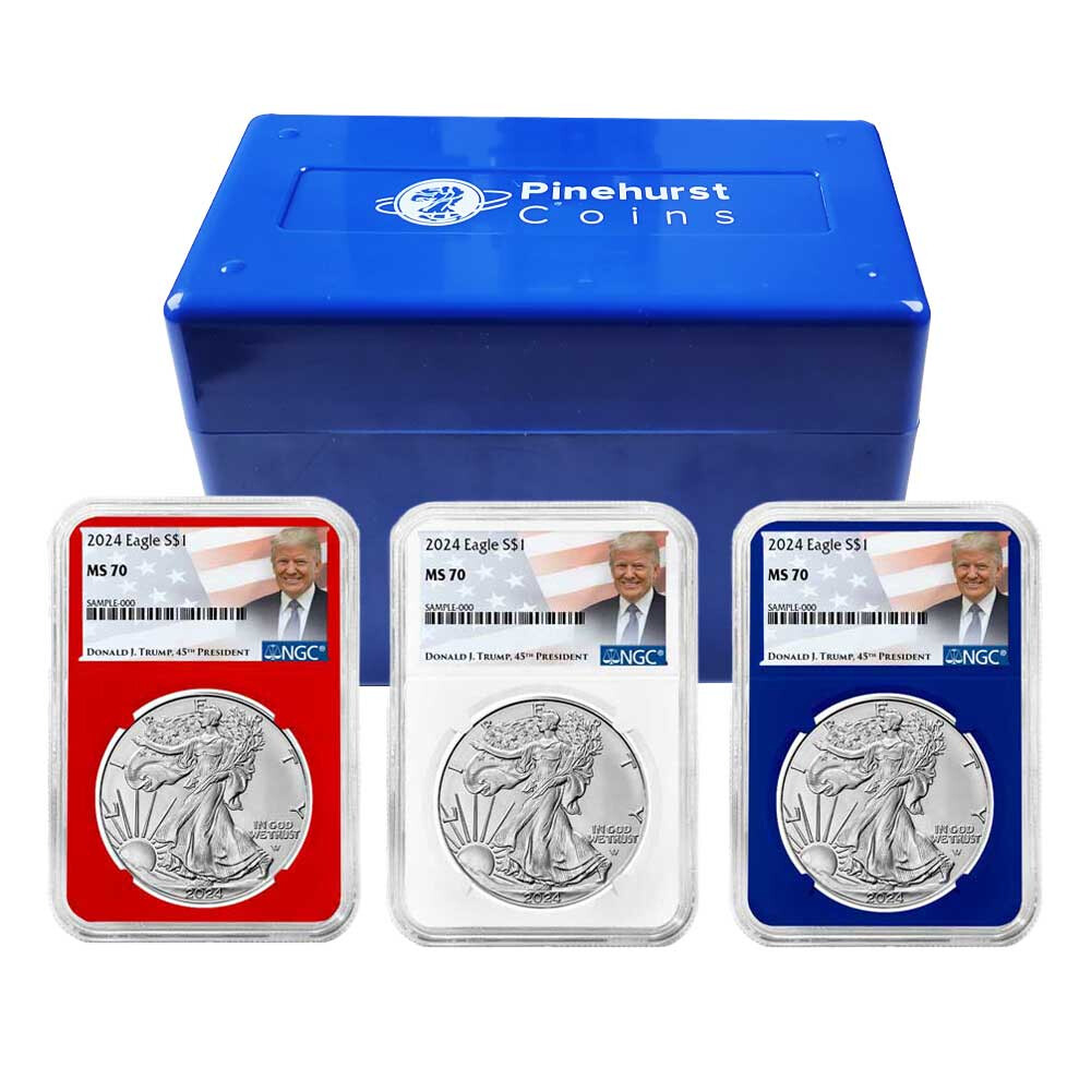 2024 $1 American Silver Eagle 3pc Set NGC MS70 Trump Label Red White ...