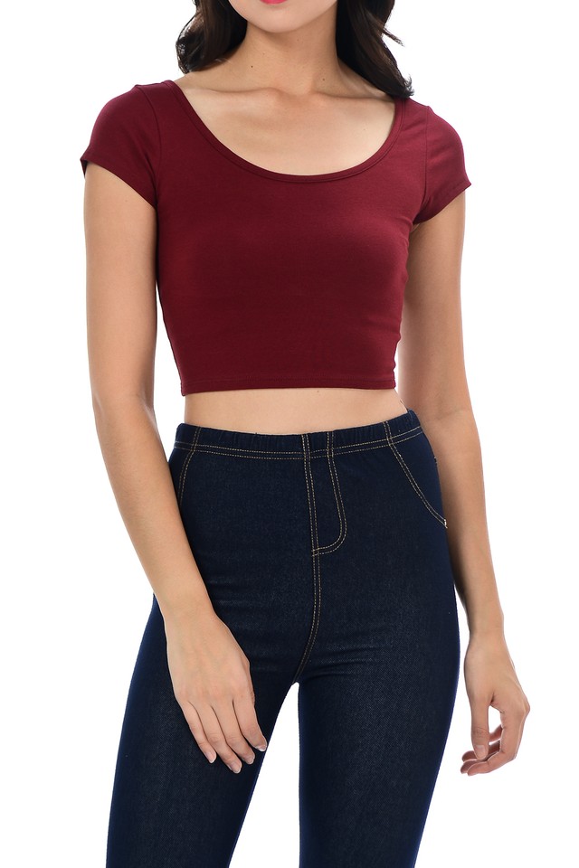 Auline Colletion Womens Solid Color Basic Cropped Top Crop top Scooped ...