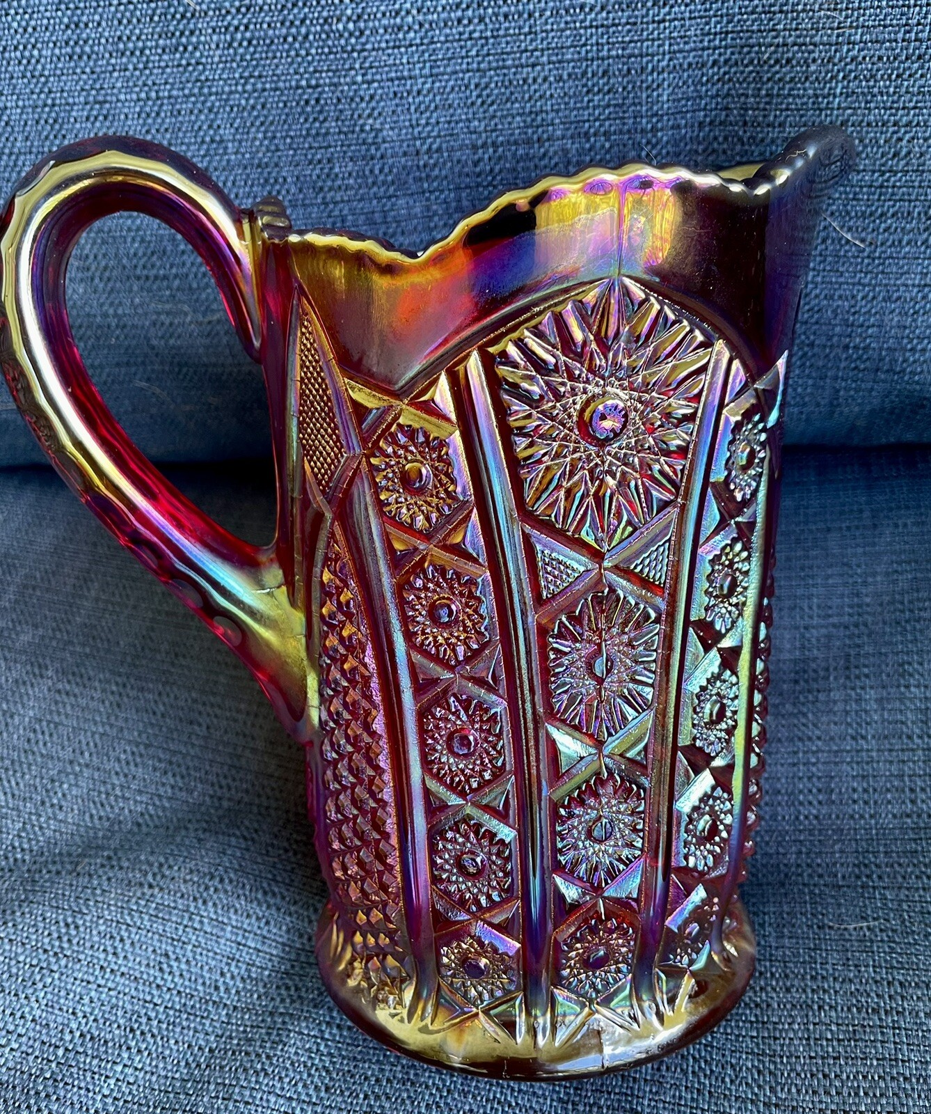 Indiana Ruby Red Sunset Amberina Carnival Glass Heirloom Water Pitcher ...