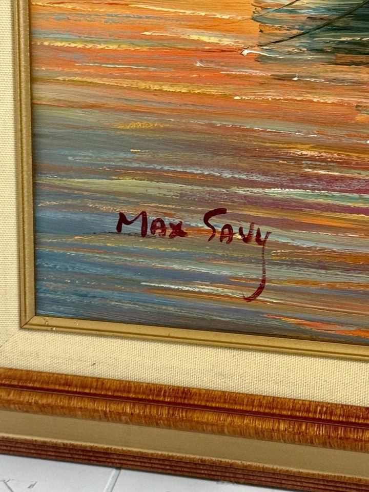 Max Savy Original Framed Oil Canvas Painting Seascape Lighthouse Signed ...