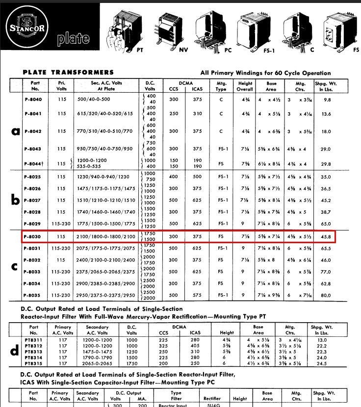 HIGH VOLTAGE POWER SUPPLY STANCOR P-8030 MOD TRANSFORMER & 3B28 ...