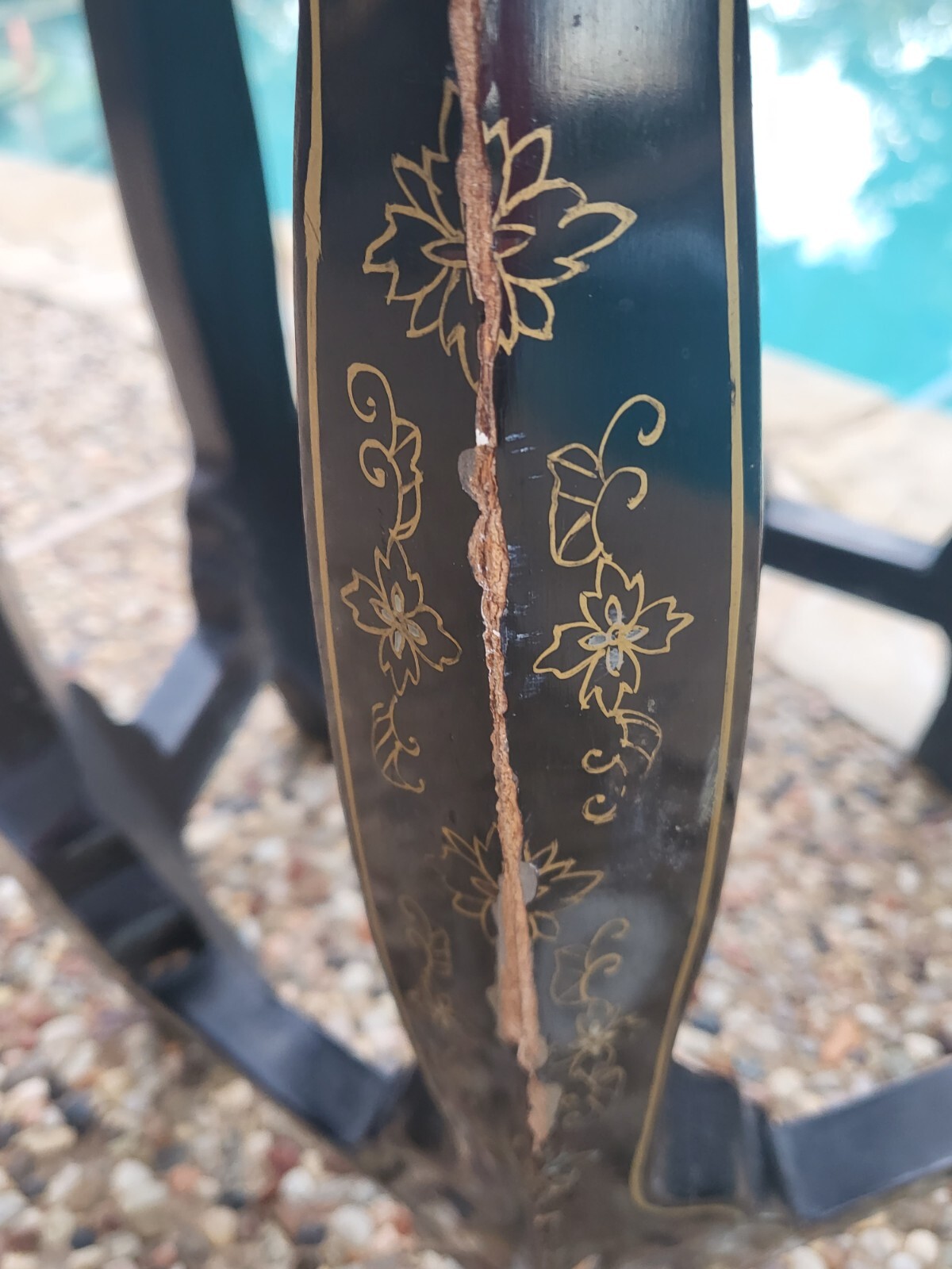 Vtg Chinoiserie Black Lacquer MOP Shell Inlay Oriental Drum Stool ...