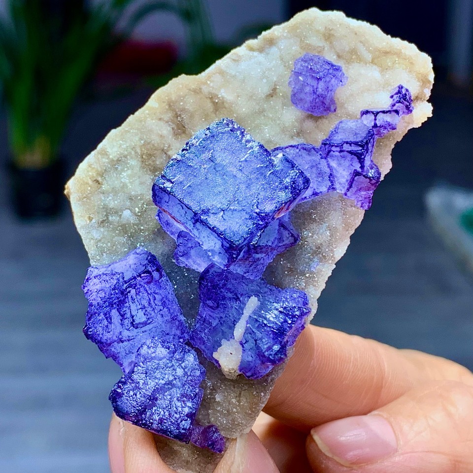 47G Natural purple "QR code" fluorite cluster crystal mineral sample ...