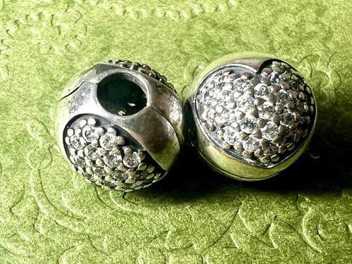 Lot 2 Pandora Pave Clear Love Of My Life Heart Ball Clip Charm ALE 925 ...