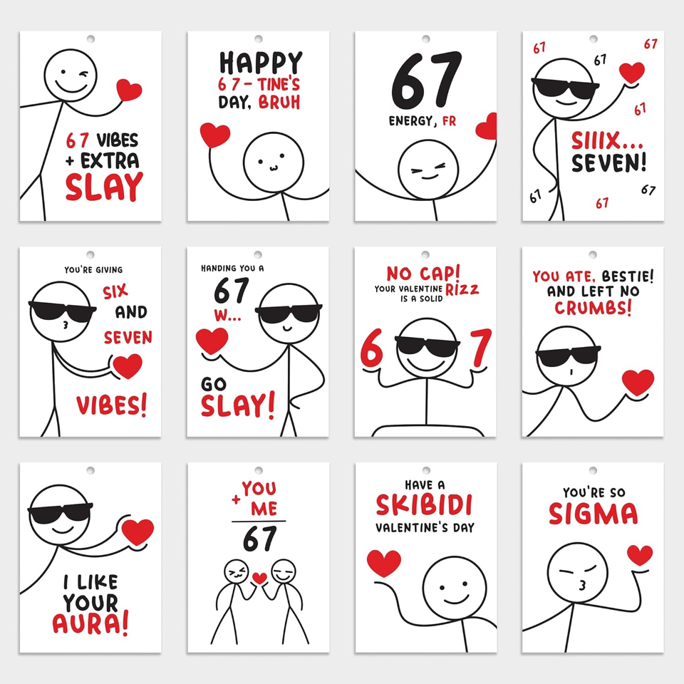24 Pcs Valentines Gift Tags with Stickers & String, Funny Slang 67 s ...
