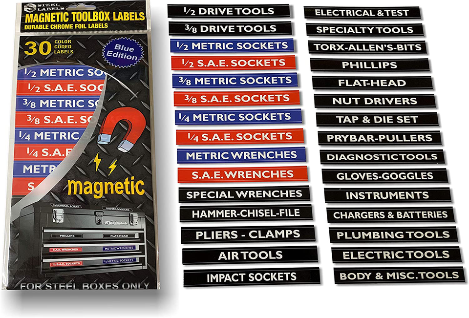 30 Magnetic Labels For Tool Box Chest Drawer Mechanic Organizer Coated ...