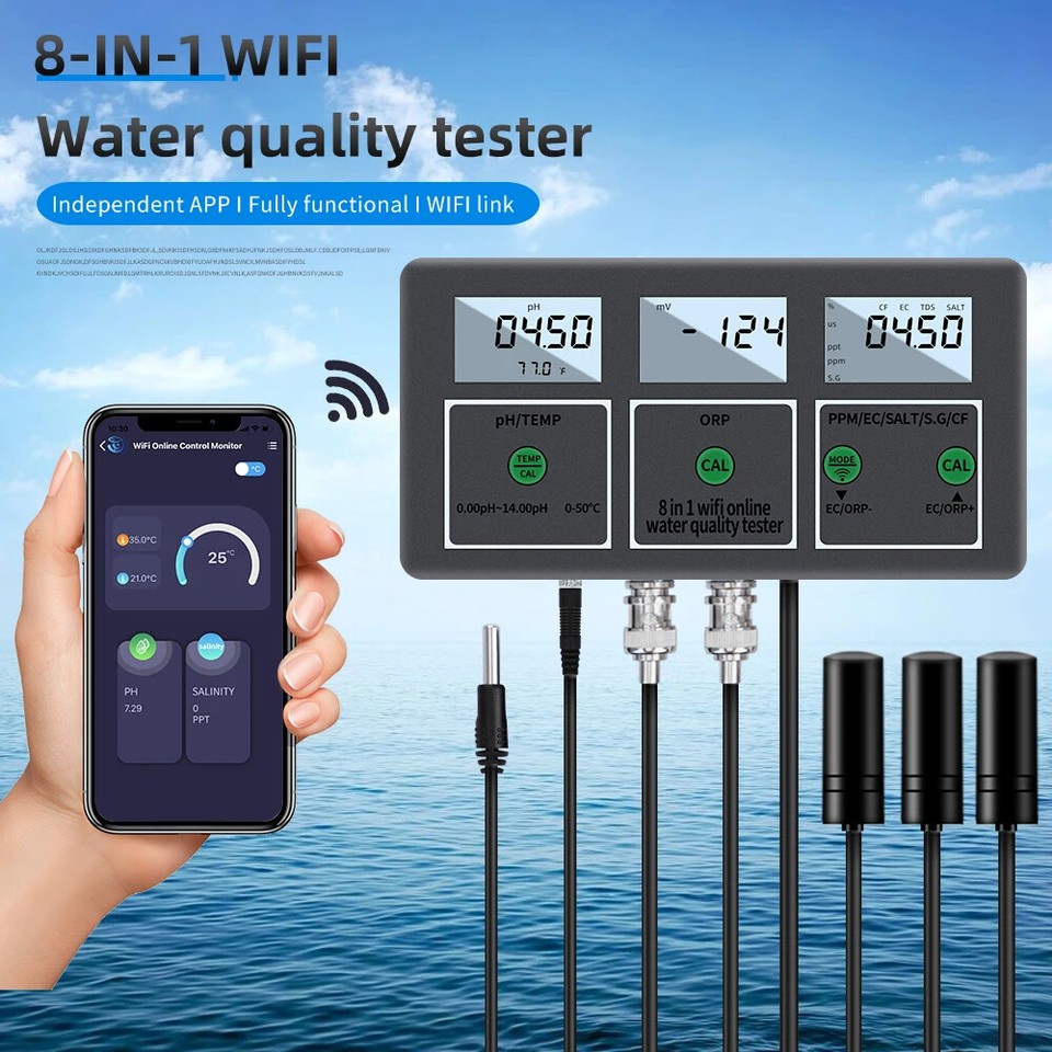 Smart Monitor Fish Tank WIFI SPA Pool Water Quality Meter PH ORP EC PPM ...